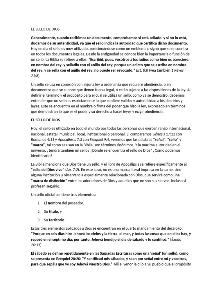 El Sello de Dios y el Sábado | PDF | Diez Mandamientos | Cristo (título)