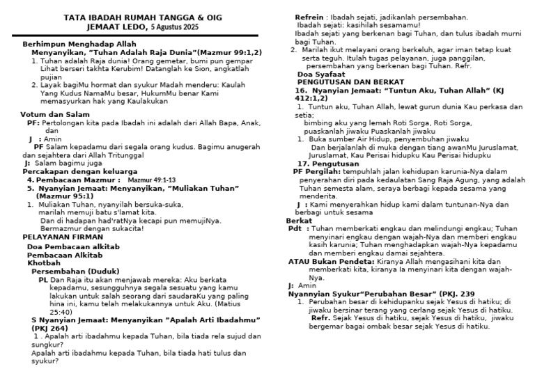 Tata Ibadah Rumah Tangga Jemaat Ledo | PDF