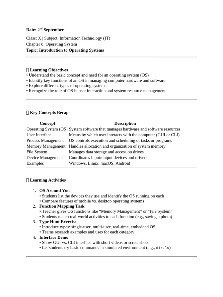 Operating System Lesson Plan Overview | PDF | Operating System ...