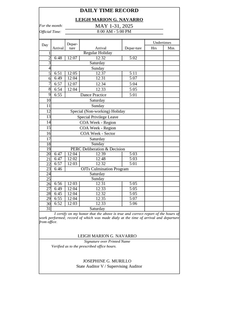 DTR & Leave Form (May 2025) | PDF | Auditor's Report | Audit