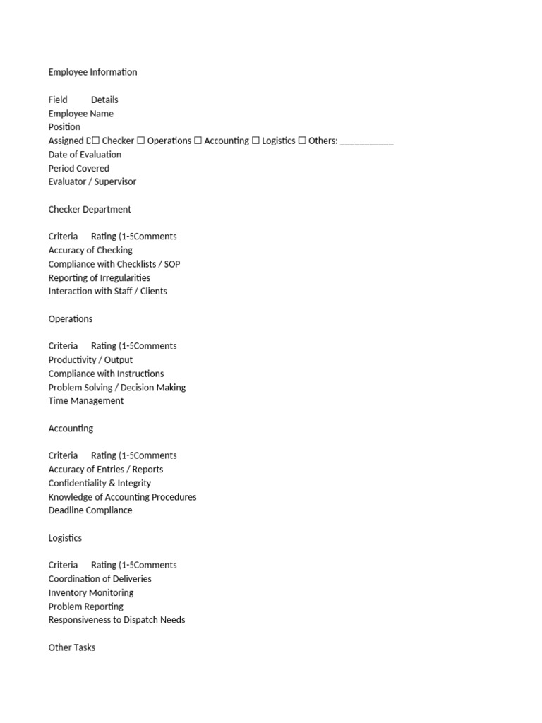 Employee Evaluation Form With Criteria and Process | PDF | Accuracy And ...