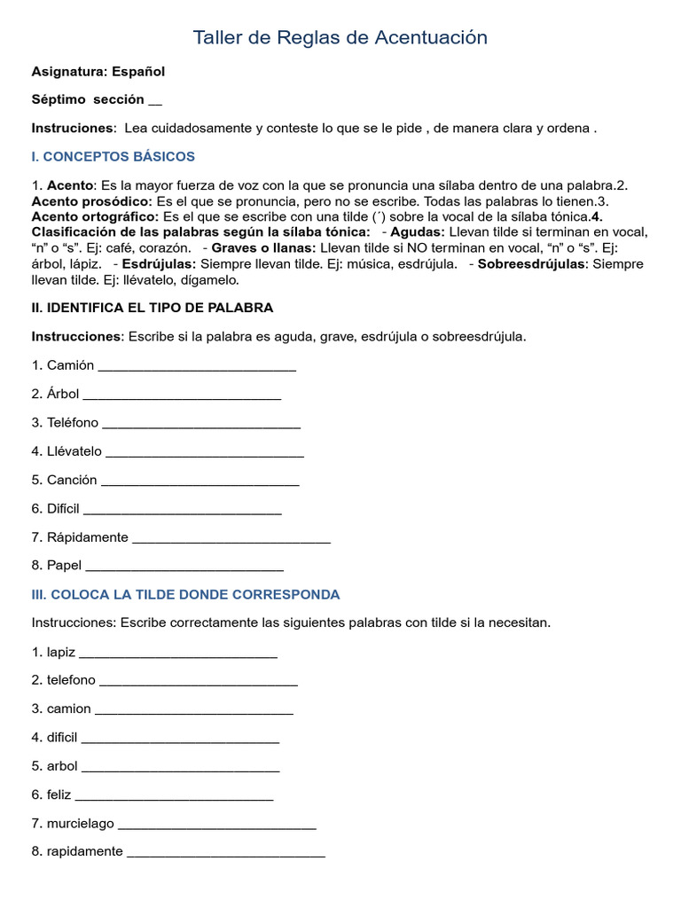 Taller Reglas Acentuacion | PDF