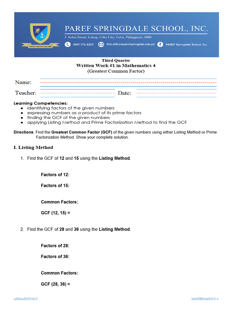 Finding the Greatest Common Factor | PDF