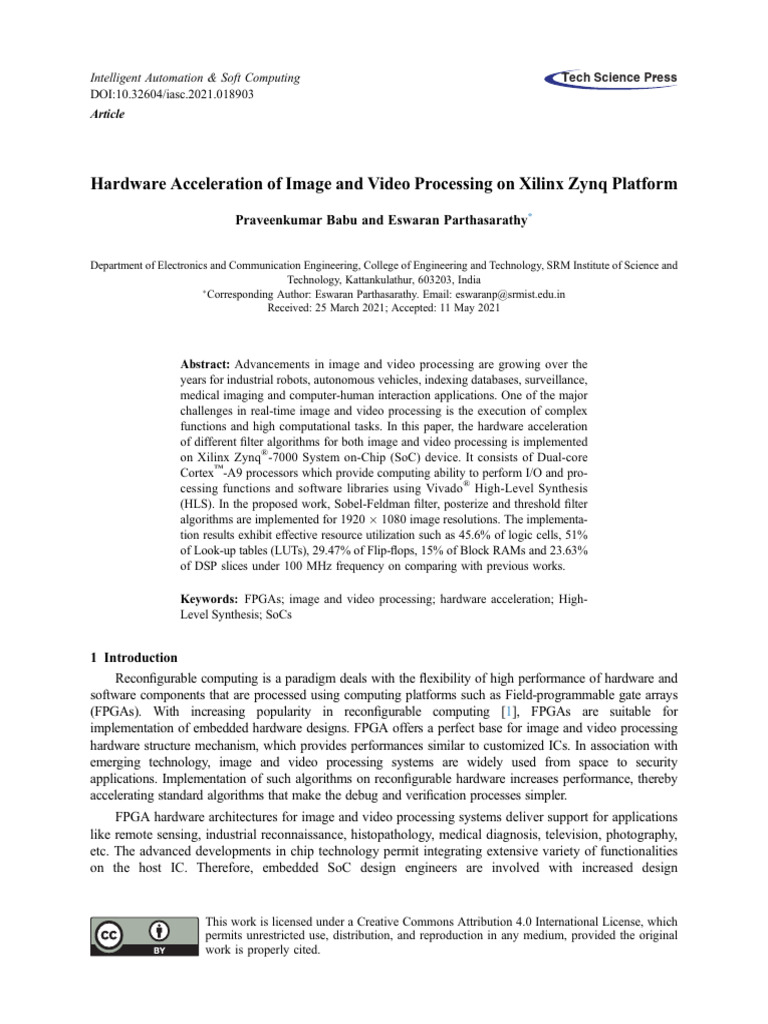 Hardware Acceleration for Image Processing on Zynq | PDF | Field ...