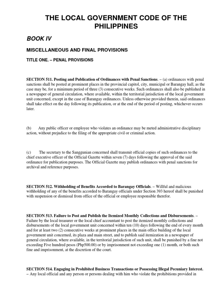 The Local Government Code of The Philippines: Book Iv | PDF | Fine ...