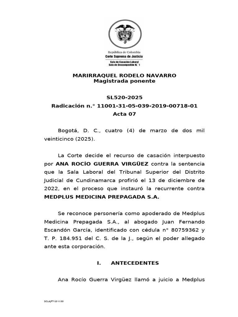 Sl520-2025 Justa Causa Para Dar Per Terminado Contrato de Trabajo | PDF ...