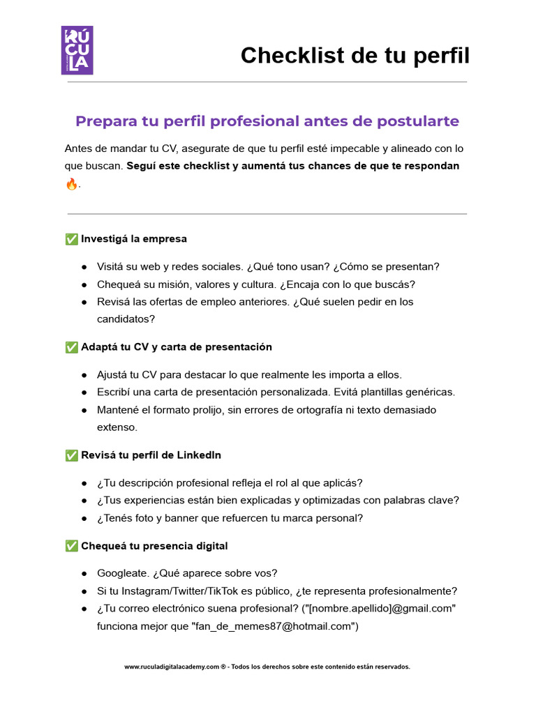 Checklist para Optimizar tu Perfil Profesional | PDF