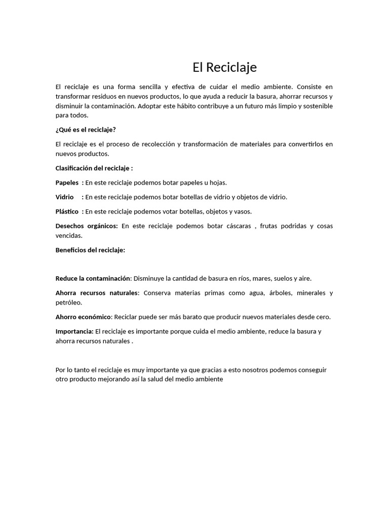 El Reciclaje Tarea Comunicacion | PDF