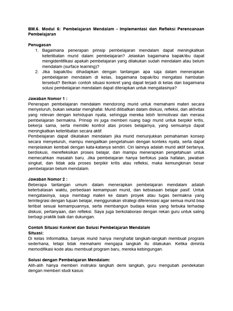BM.6. Modul 6 - Pembelajaran Mendalam - Implementasi Dan Refleksi ...