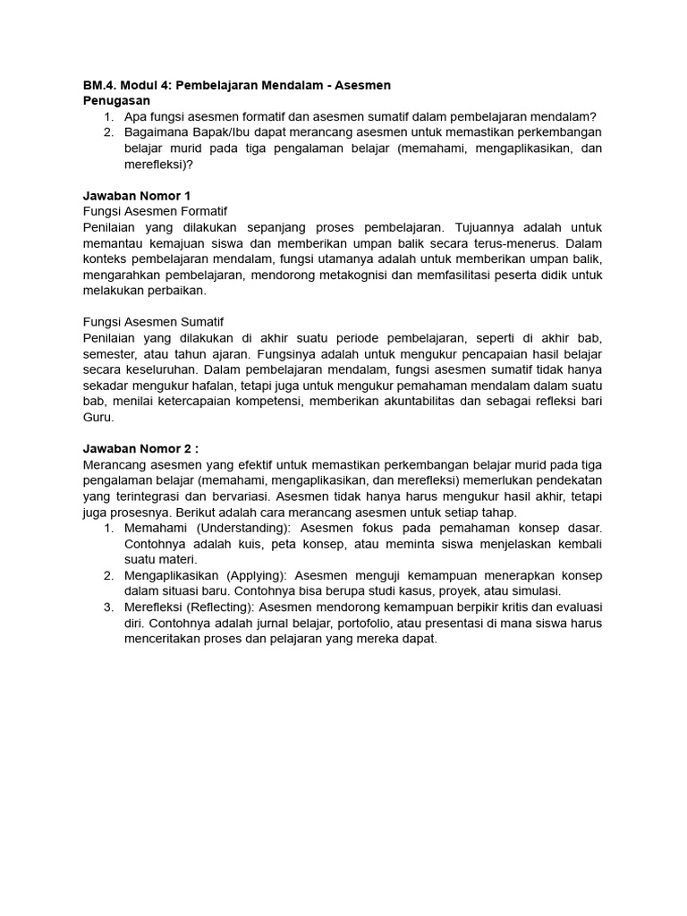 BM.4. Modul 4_ Pembelajaran Mendalam - Asesmen | PDF
