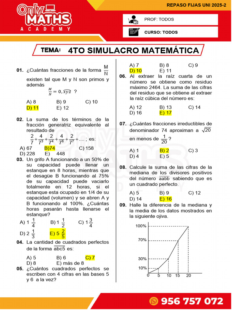 4TO SIMULACRO MATEMÁTICA | PDF | Tetraedro | Triángulo