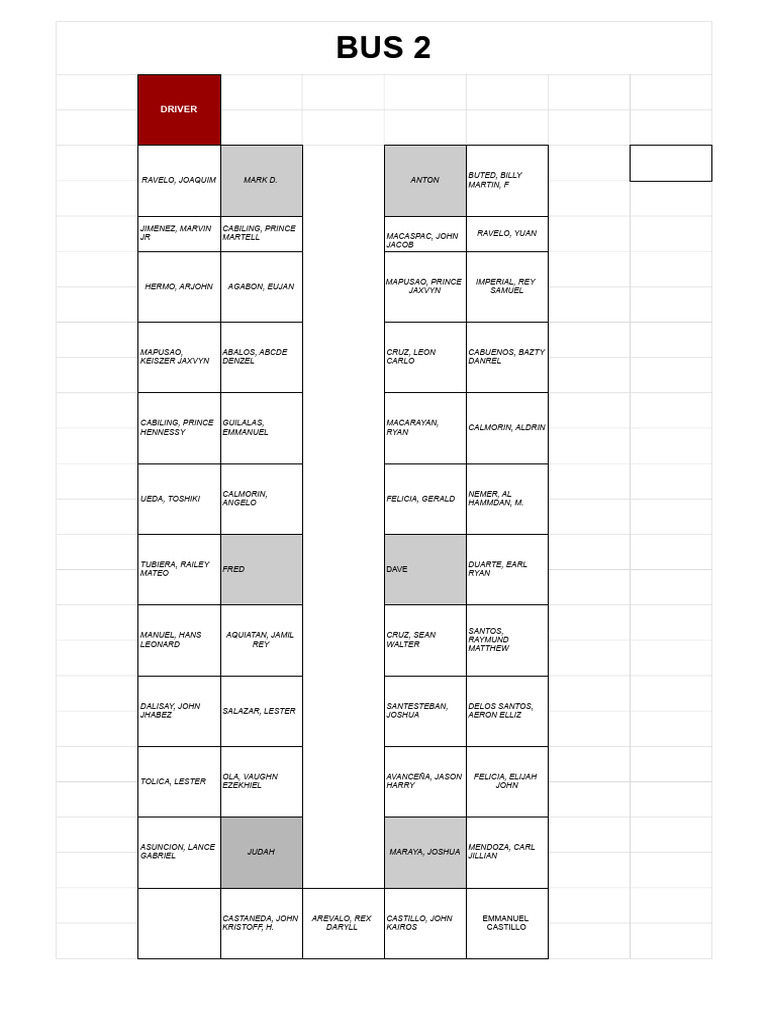Bus Seat Plan - Bus 2 | PDF