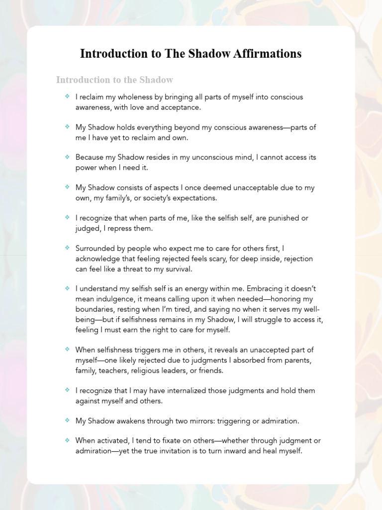 Introduction To The Shadow Affirmations | PDF | Shadow (Psychology ...