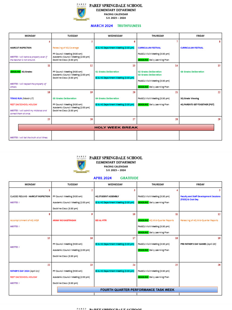 ES Pacing Calendar (S.Y. 2023-2024) - March To June | PDF
