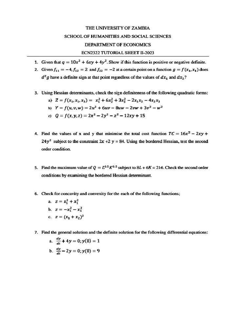 Zaza ECN 2322 Tutorial 2 (With Solutions) | PDF