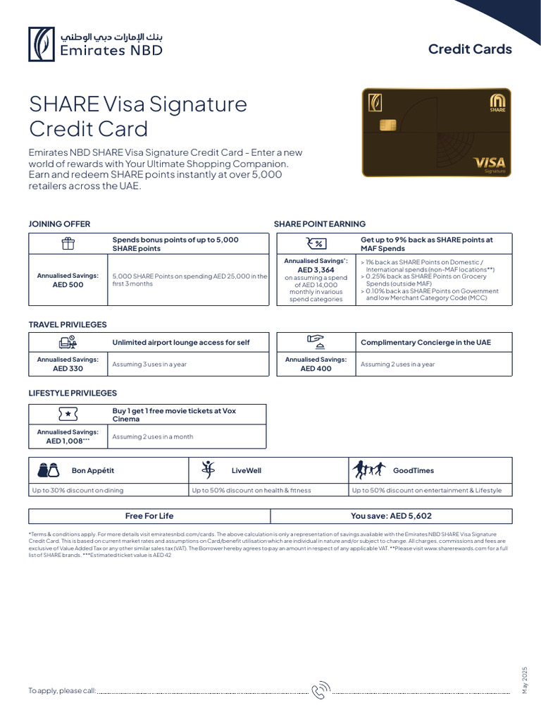 Emirates NBD SHARE Visa Signature Benefits | PDF | Credit Card | Value ...