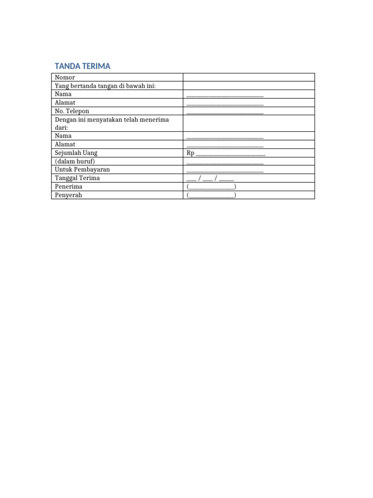 Form Tanda Terima | PDF