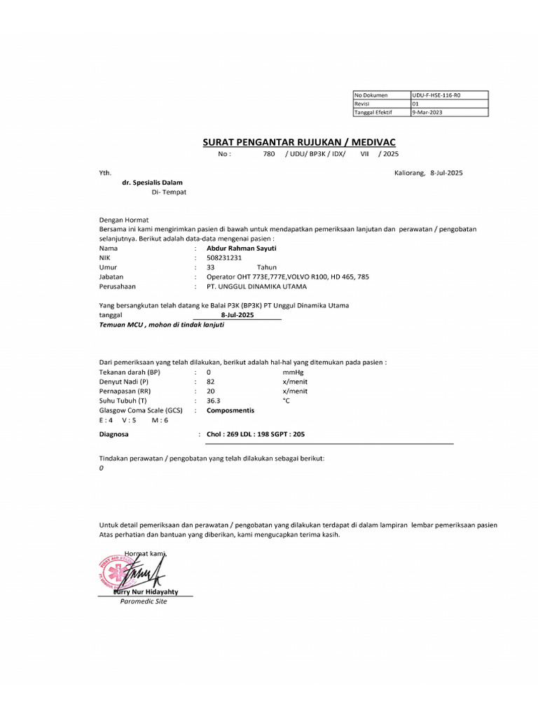 Surat Rujukan Follow Up MCU | PDF