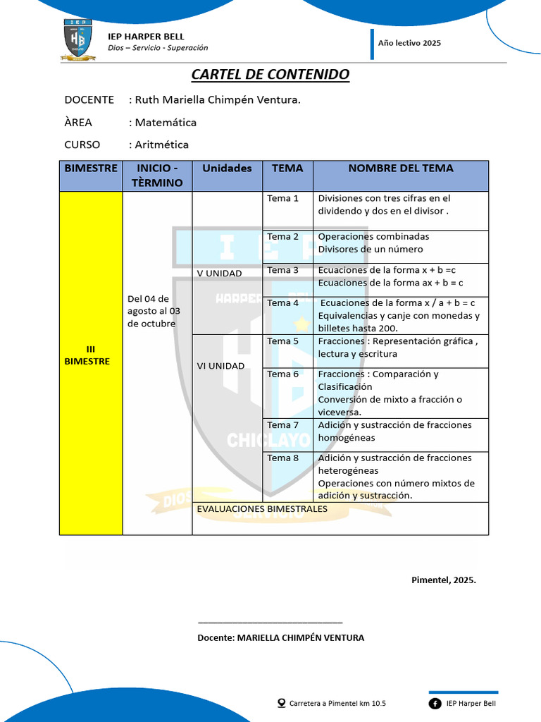 Contenido Académico IEP Harper Bell 2025 | PDF | Aritmética | Teoría de ...