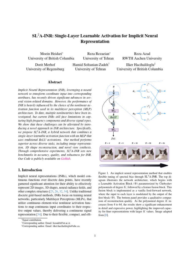 Single-Layer Learnable Activation For Implicit Neural Representation | PDF | Applied Mathematics