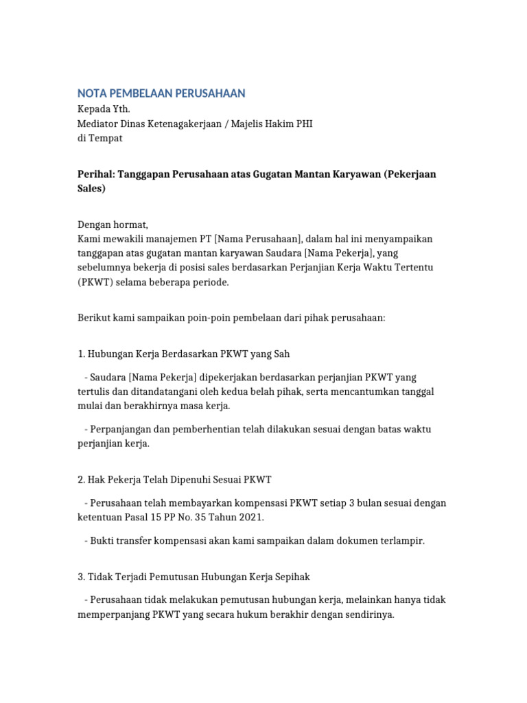 Nota Pembelaan Dan Surat Penyelesaian | PDF