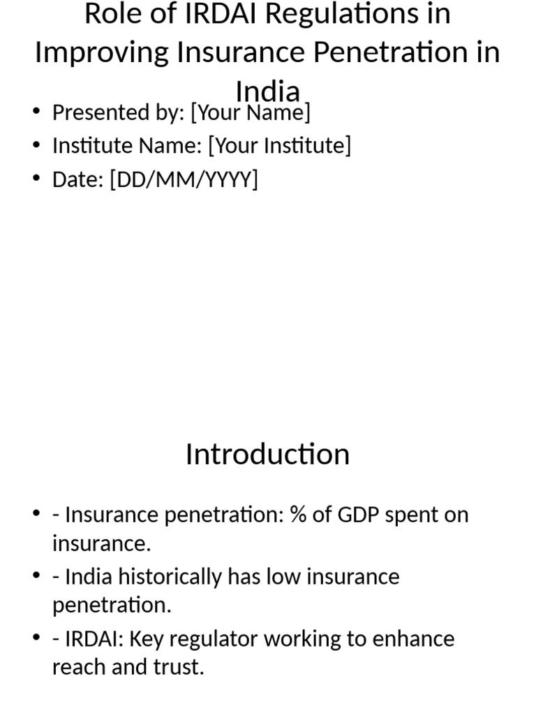 IRDAI Insurance Penetration Presentation | PDF