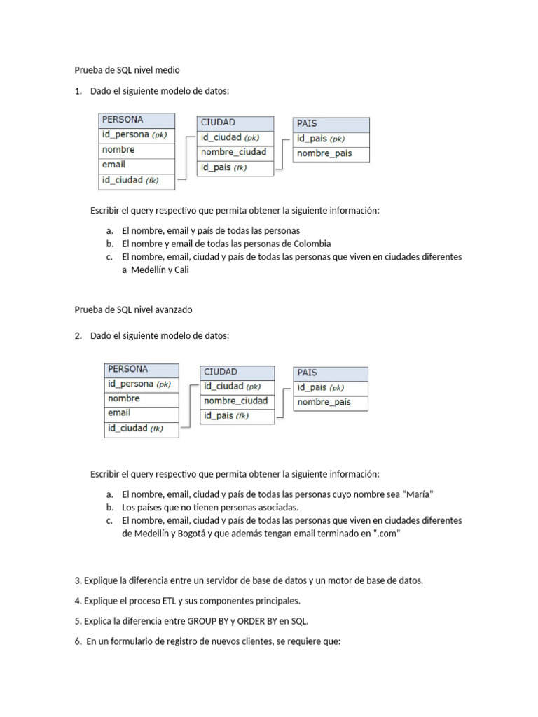 Prueba de SQL para Analistas Funcionales Sitti 2025 | PDF