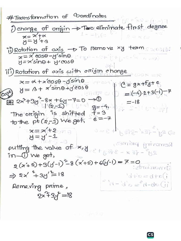 Transformation of Co Ordinates Anwar Sir Classnote | PDF