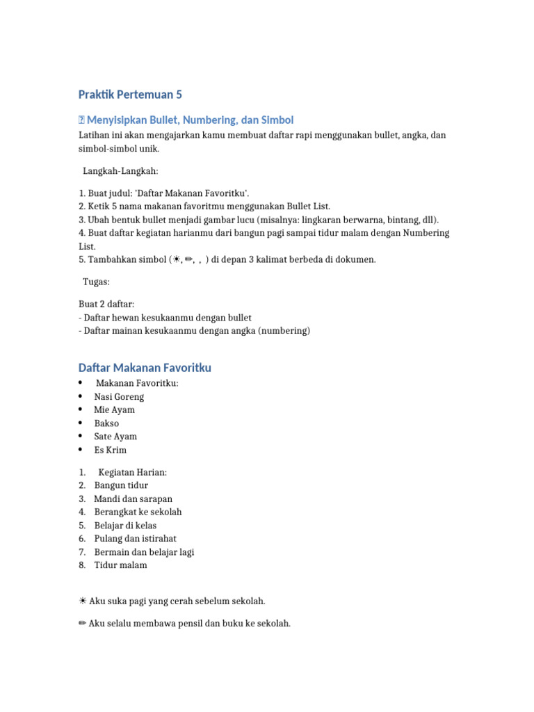 Menyisipkan Simbol dan Bullet List | PDF