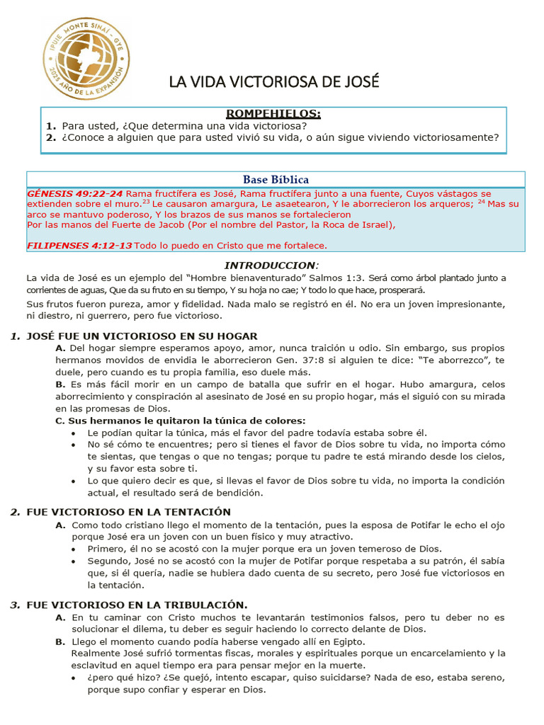 La Vida Victoriosa de José - Docx Leccion de Celula | PDF | Dios