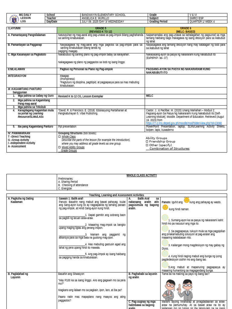 Dll-Q1-W3-Day3.gmrc-Esp - Matatag | PDF