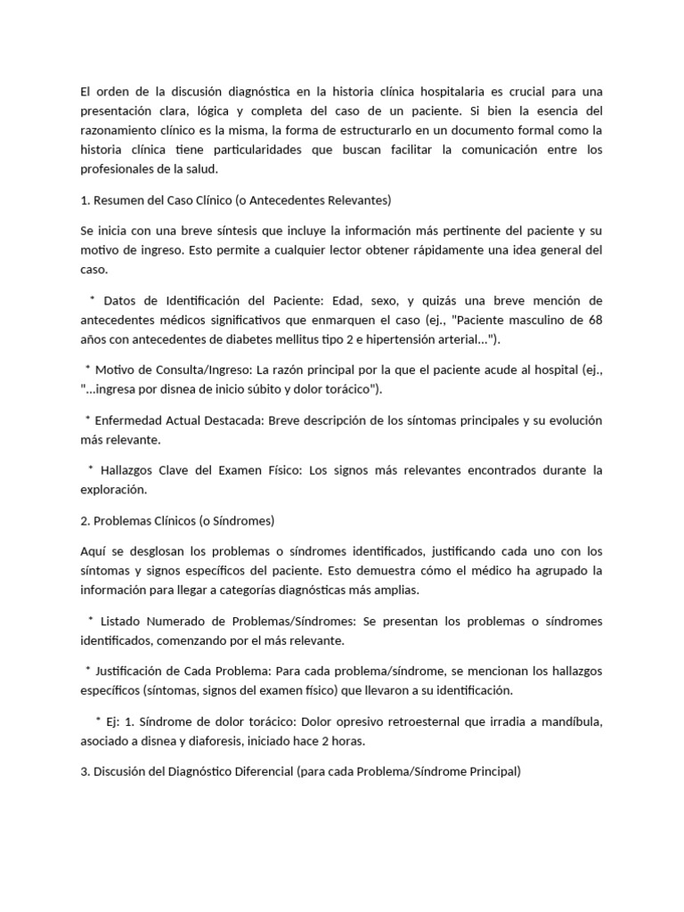 Estructura de la Discusión Diagnóstica Clínica | PDF | Diagnostico ...