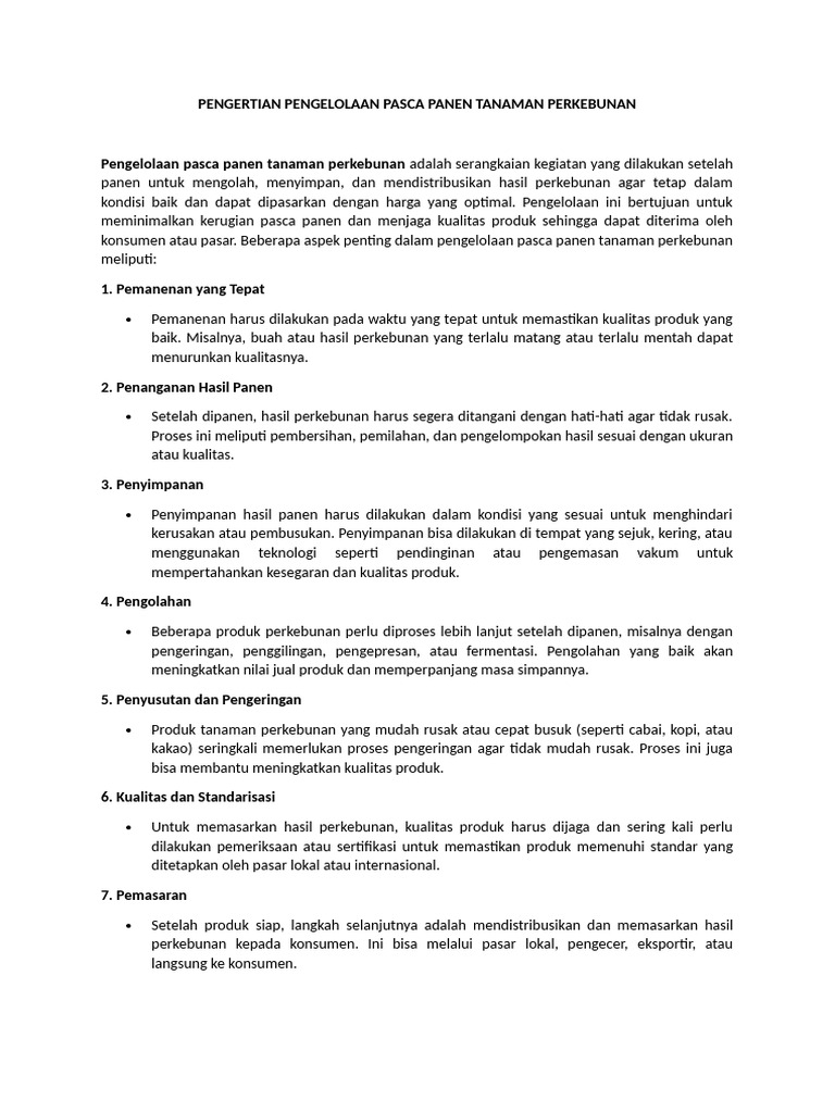 Pengelolaan Pasca Panen Tanaman Perkebunan | PDF