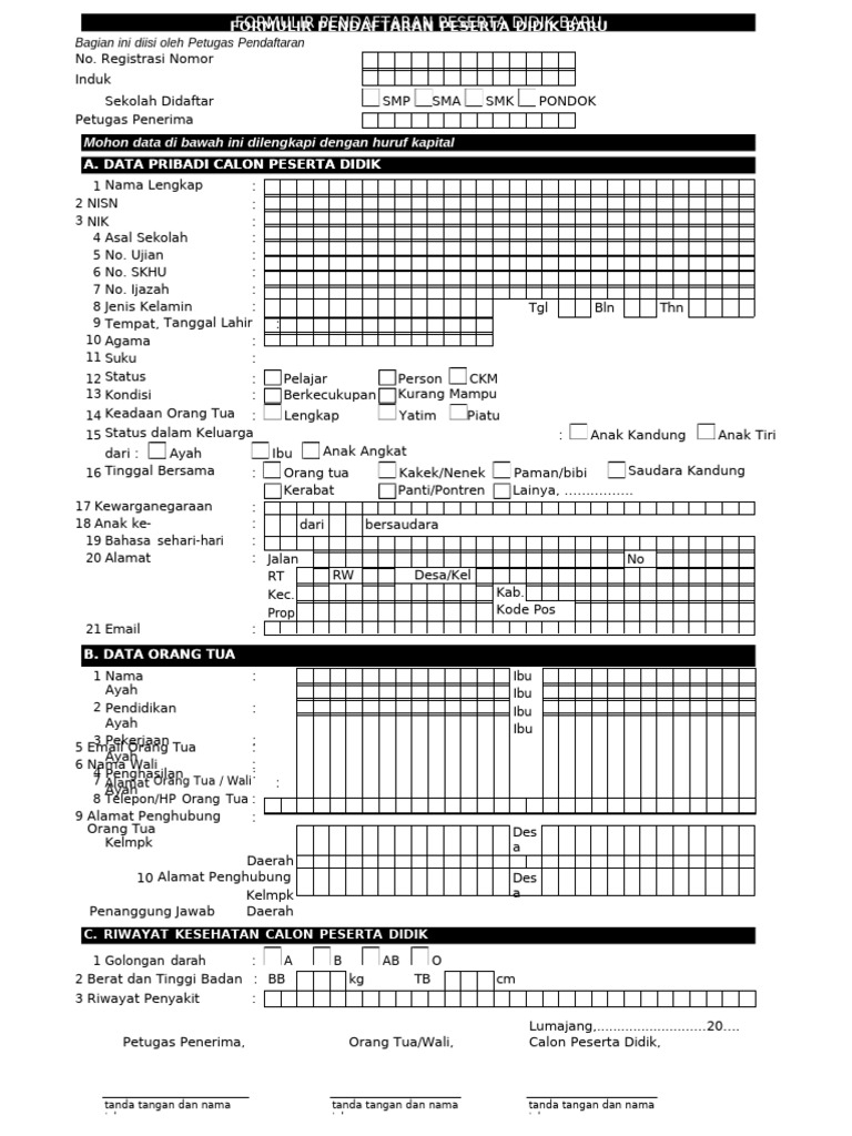 Formulir Pendaftaran Peserta Didik Baru | PDF