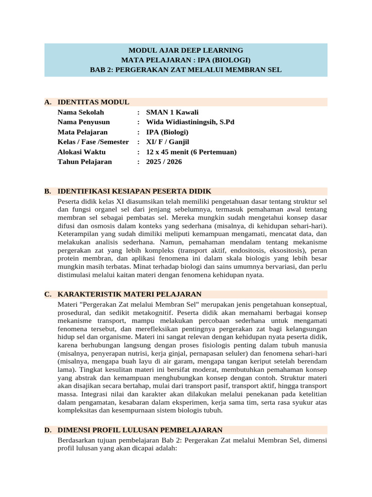 Modul Bab 2 Pergerakan Zat Melalui Membran Sel | PDF