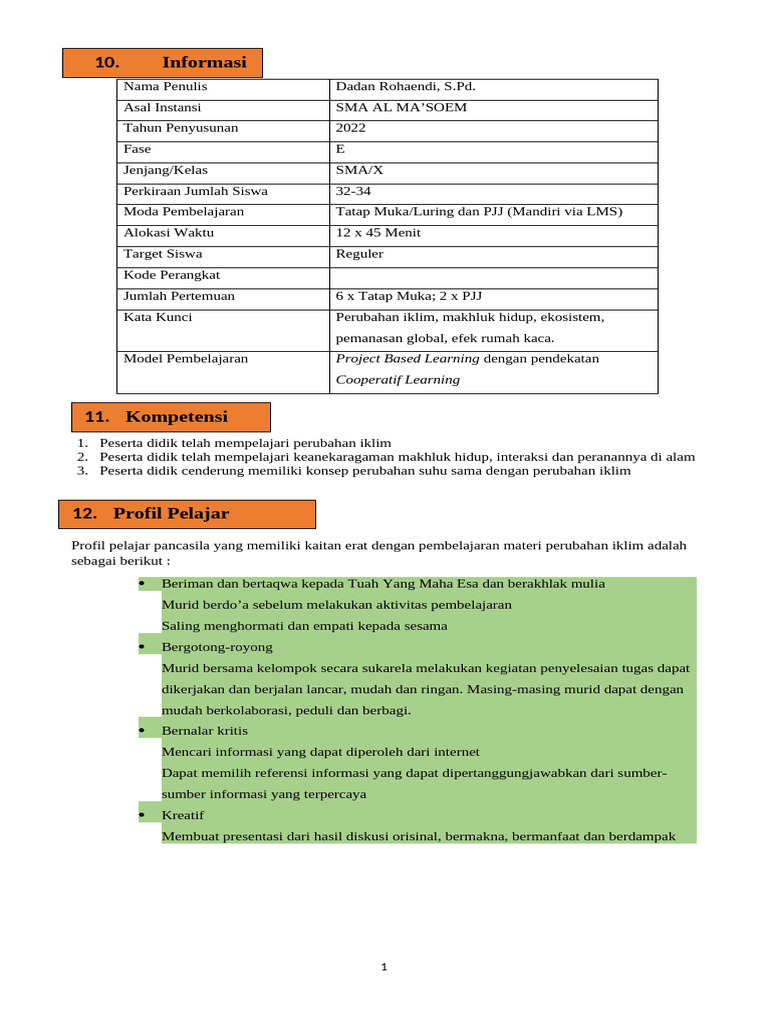 Modul Ajar Perubahan Iklim Fisika Kelas 10 Fix | PDF