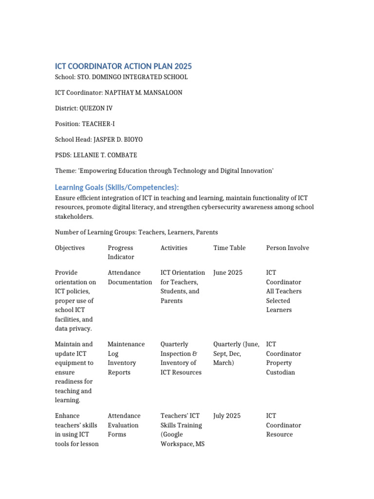 ICT Action Plan 2025 for Schools | PDF | Information And Communications ...