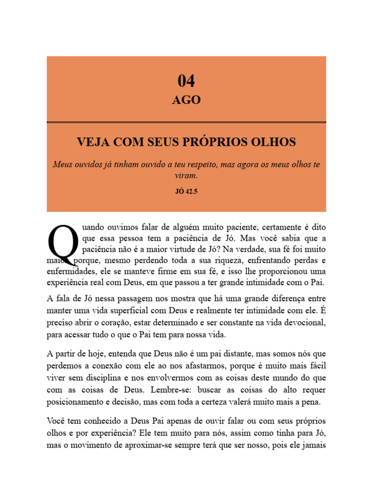 Devocional 4 de Agosto 2025 | PDF
