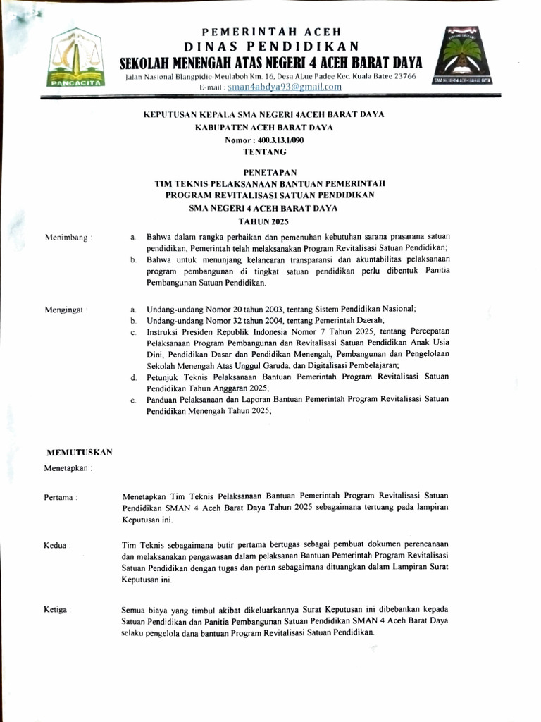 Penetapan Tim Teknis Revitalisasi 2025 | PDF
