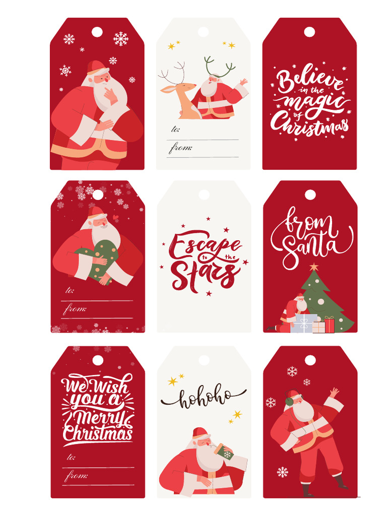 Red Festive Illustrative Christmas Gift Tags Document | PDF
