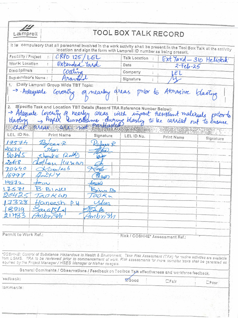 Toolbox Talk Record Template | PDF