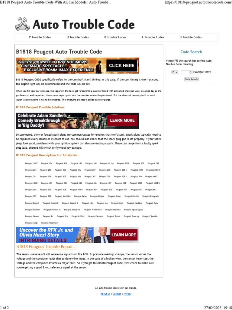 B1818 Peugeot Auto Trouble Code With All Car Models - Auto Trouble ...
