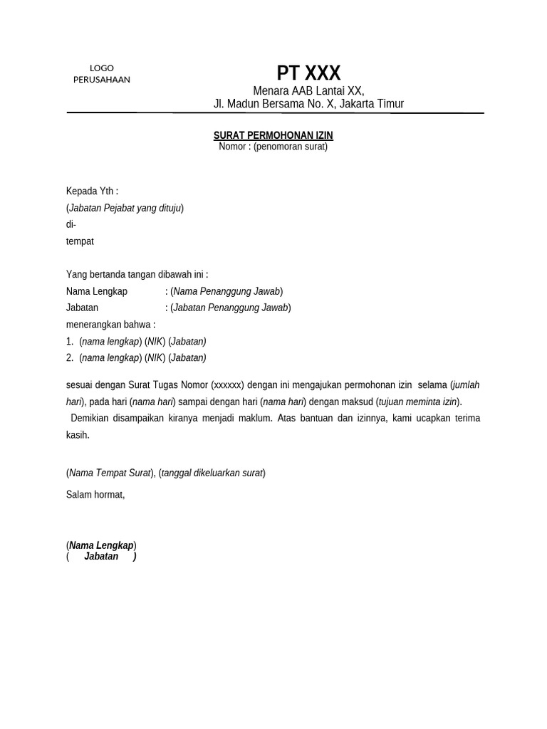 Surat Permohonan Izin (Final) - Contoh | PDF
