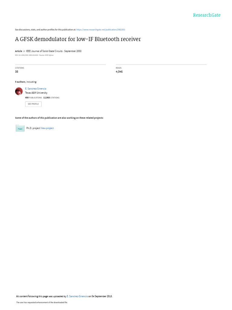 A GFSK Demodulator For Low-If Bluetooth Receiver | PDF | Detector ...