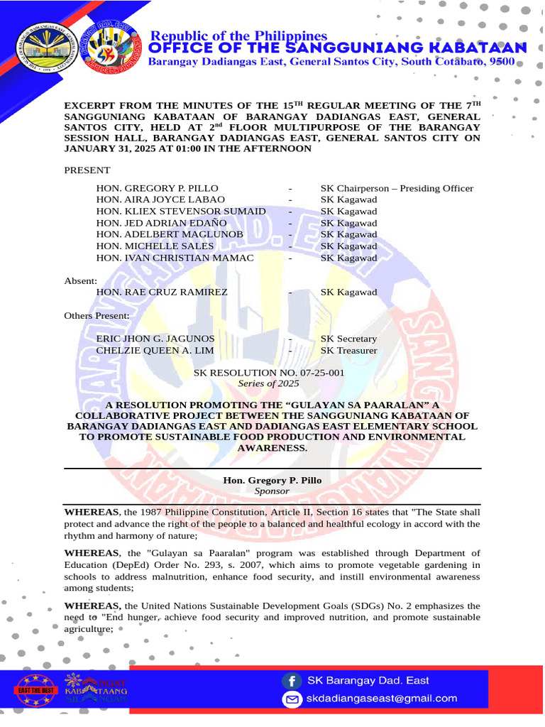 SK RESOLUTION 07-25-001 S. 2025 | PDF | Natural Environment