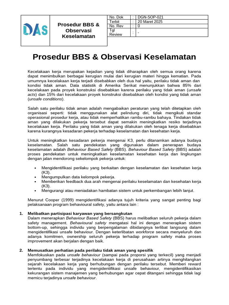 Prosedur BBS & Observasi Keselamatan | PDF