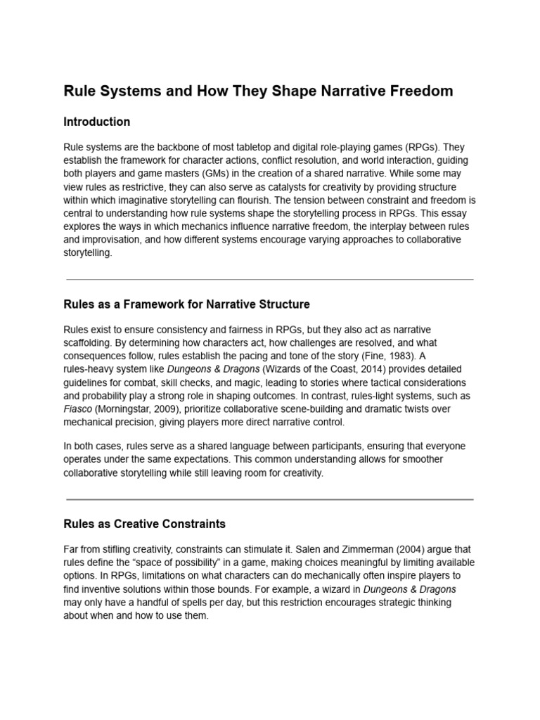 Rule Systems and Narrative Freedom in RPGs | PDF | Role Playing Games ...