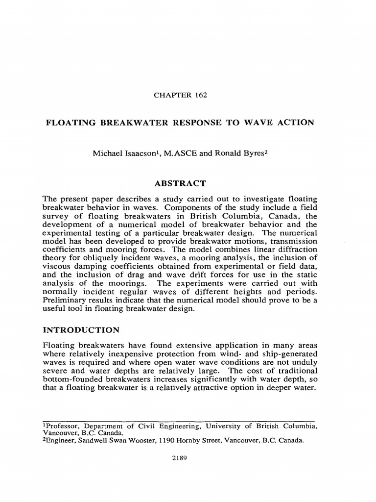 Floating Breakwater Response To Wave Action 3ow8szpyls | PDF | Fluid ...