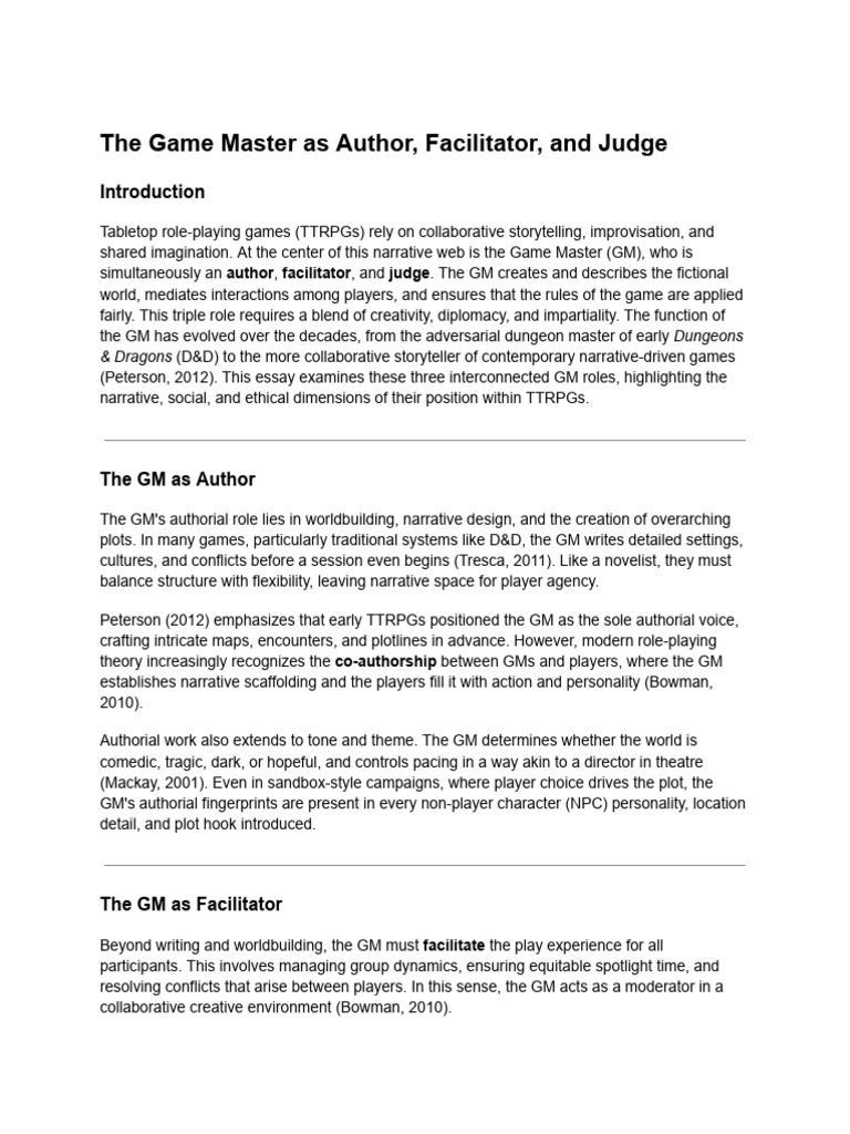 The Game Master As Author, Facilitator, and Judge | PDF | Tabletop Role ...