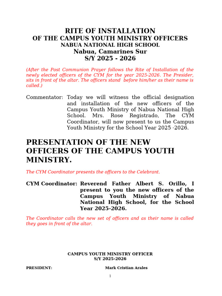 Installation of Campus Youth Officers | PDF | Blessing | Jesus